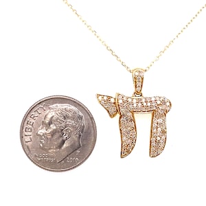 14k Gold Diamond Chai Charm Pendant Necklace / Pave Set Diamond Chai ...