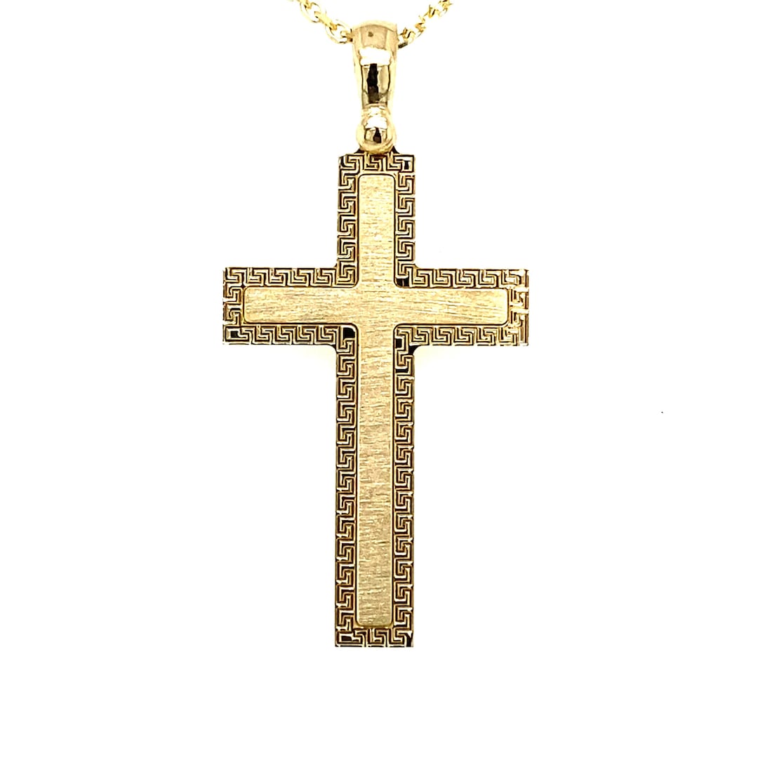 Solid 14k Gold Cross Pendant Necklace / Men's Gold Cross / High Quality ...