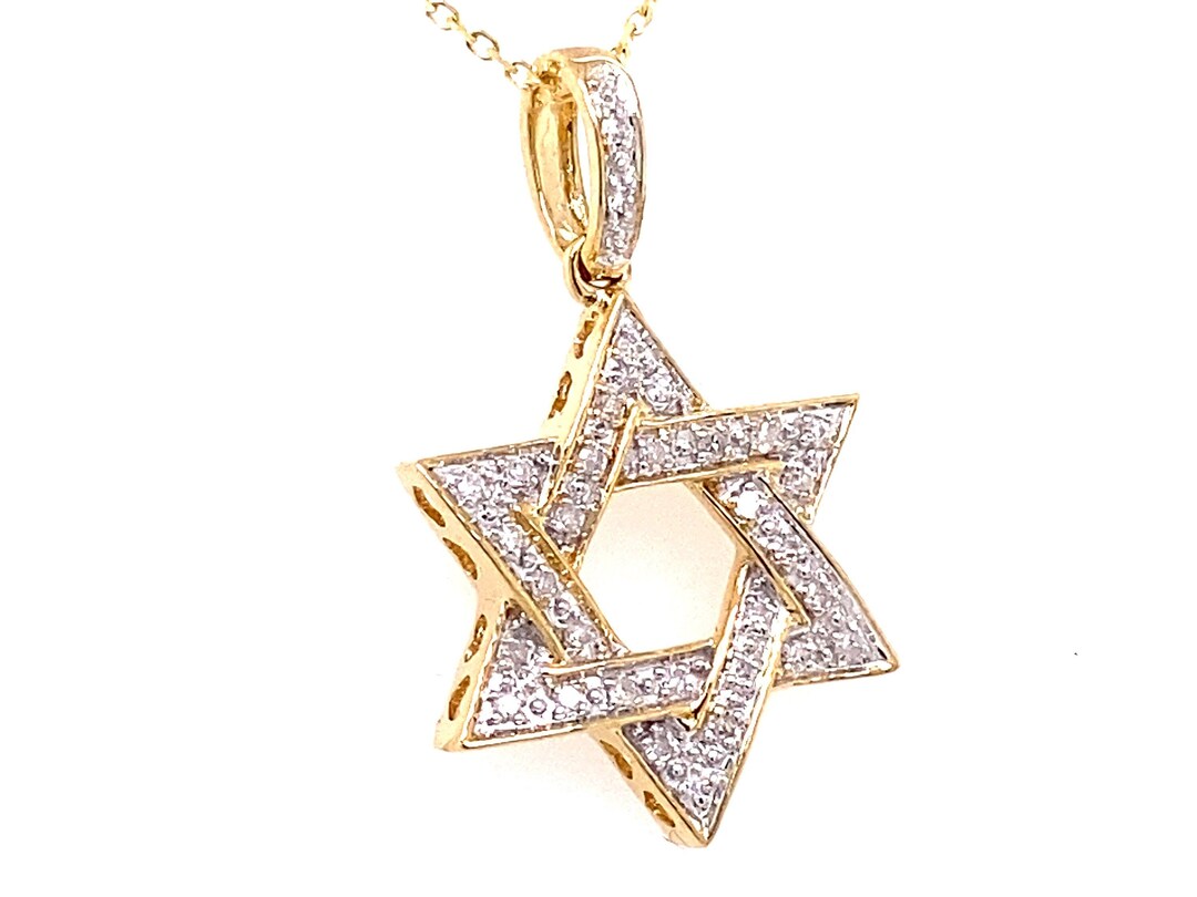 14k Gold Diamond Star of David Pendant Necklace / Pave Jewish Star ...