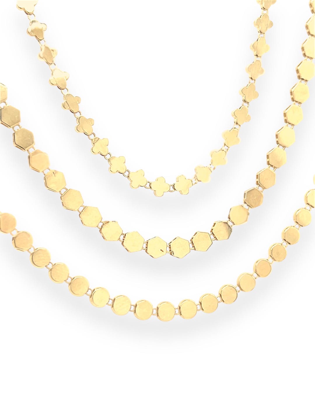 14k Gold Shape Chains / Circle, Clover & Hexagon Shape 14k Gold Chains ...