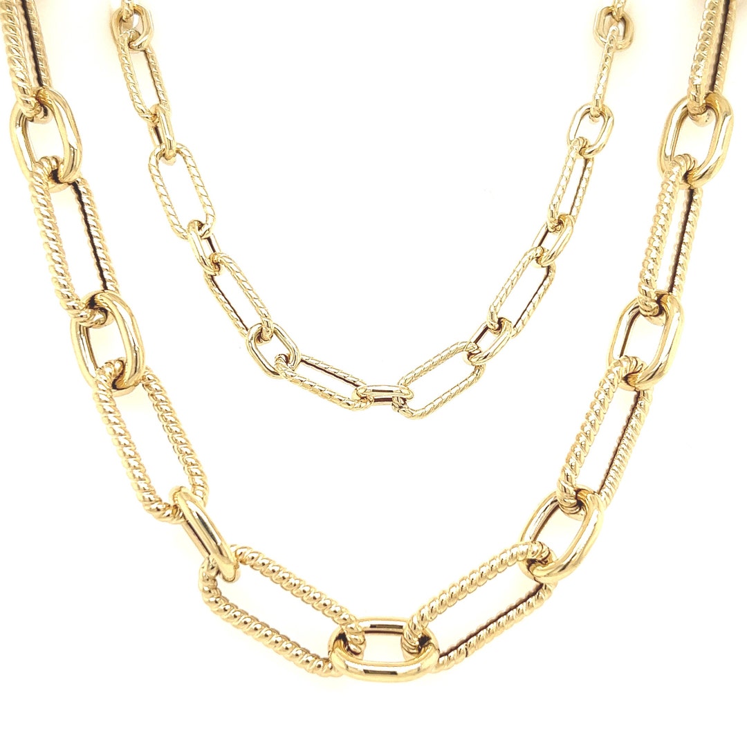 14k Gold Elongated Braided Paperclip Chain / 14k Paperclip Necklace ...