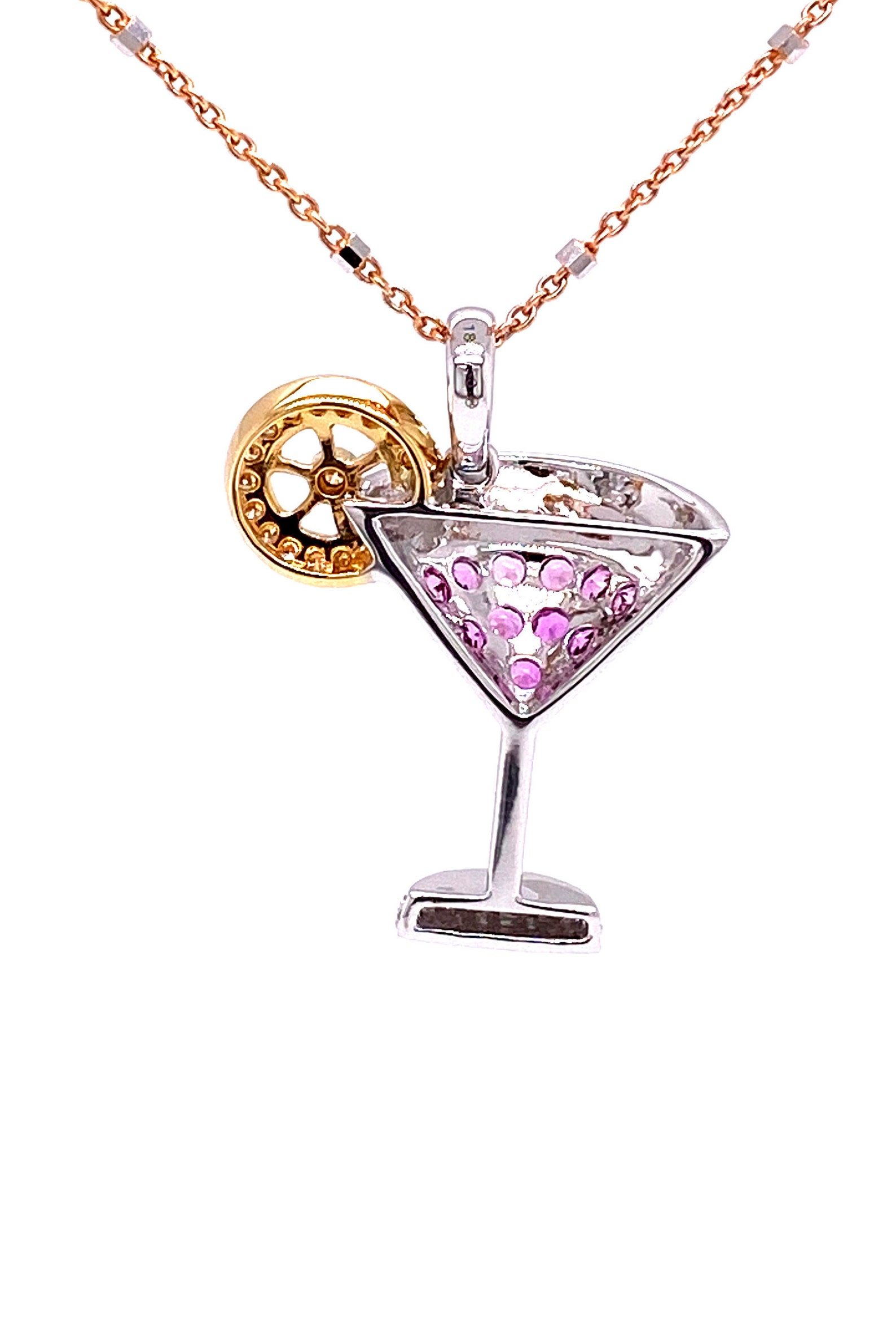 18k Martini Glass Cocktail Charm Pendant Necklace With Pink | Etsy