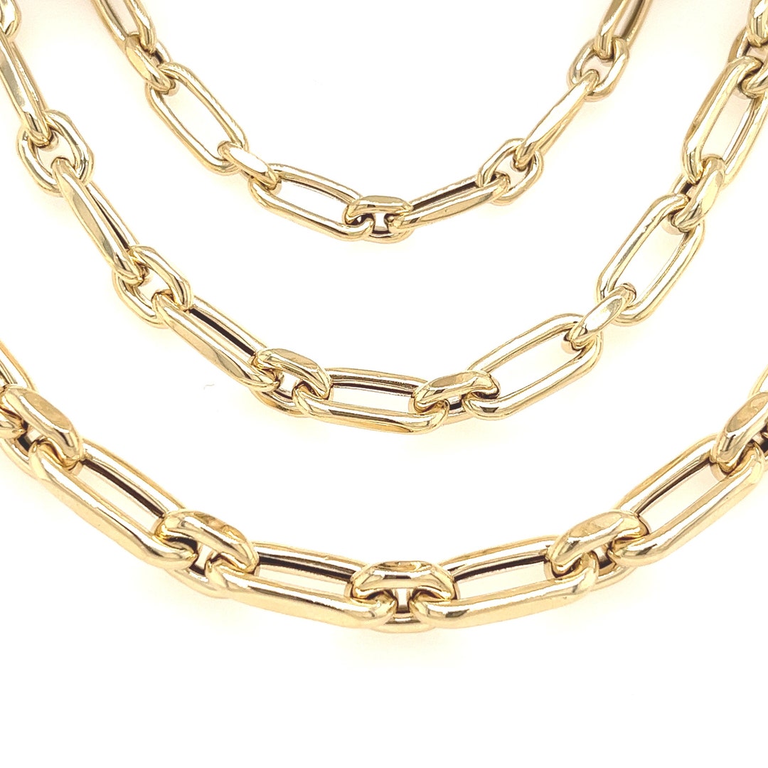 14k Gold Paperclip Chain Necklace / Fancy Paperclip Link Chain / Unisex ...