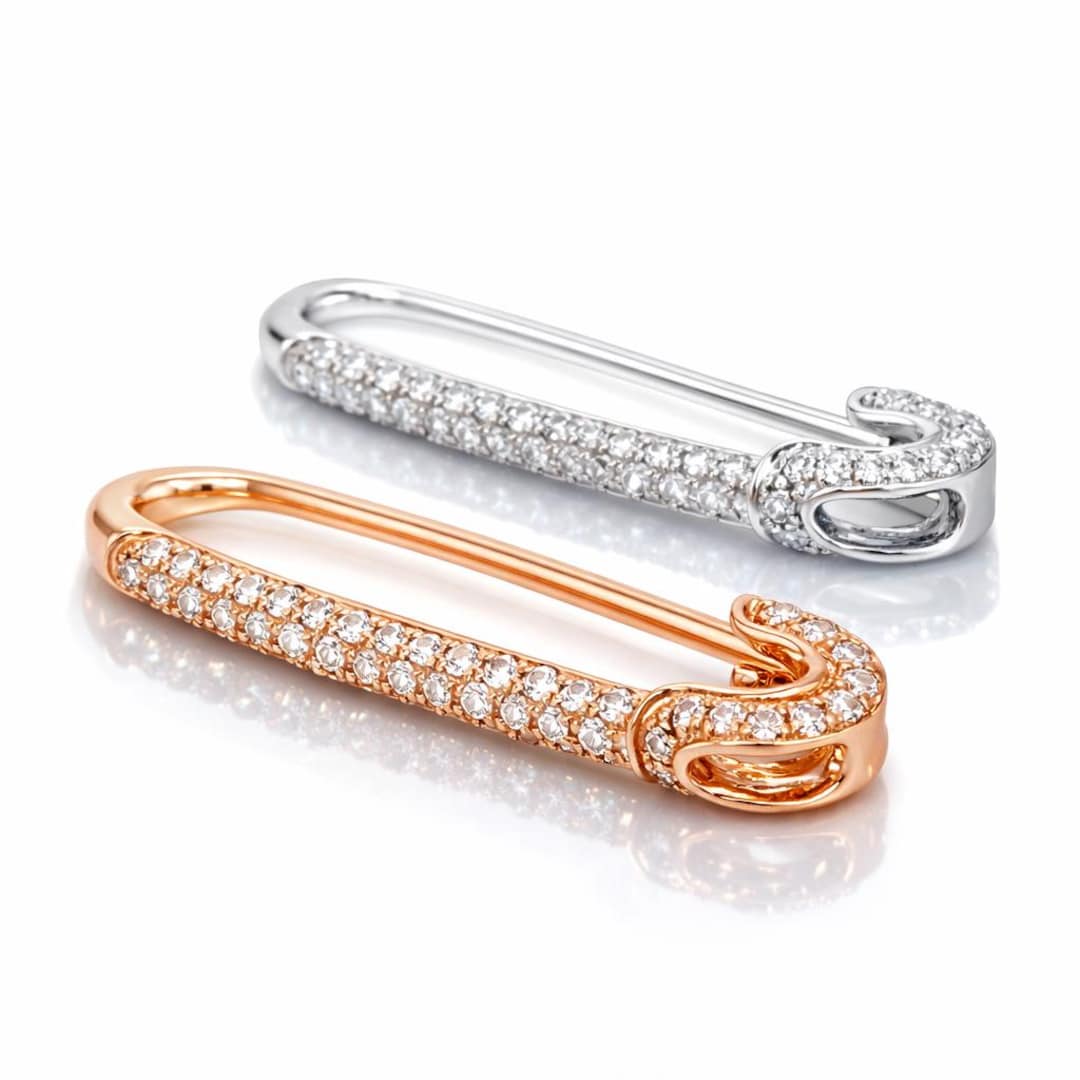 14K Gold Diamond Safety Pin Charm Pendant, Natural Diamond Safety Pin ...
