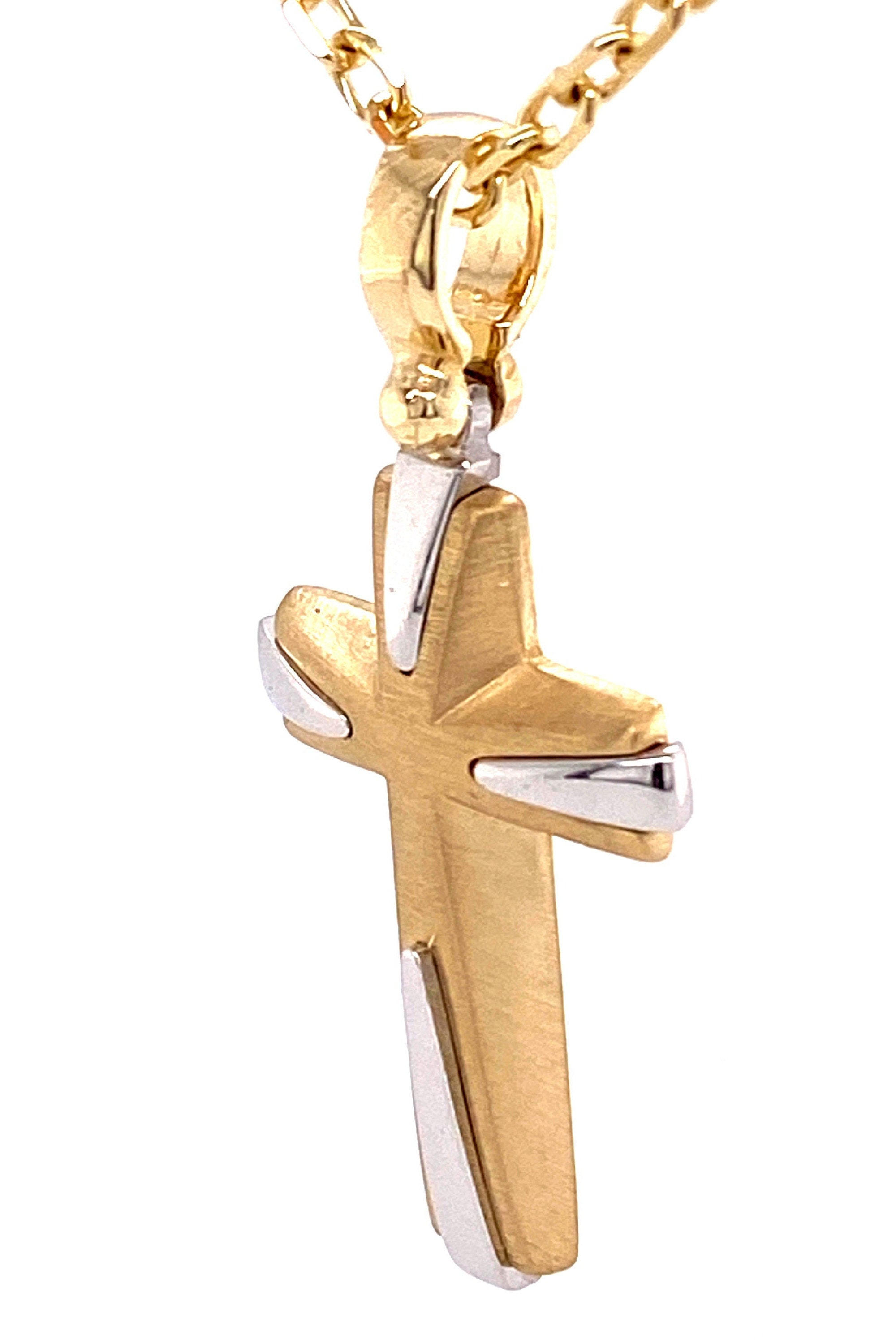 Two Tone Italian Made 14k Solid Gold Cross Pendant Charm | Etsy