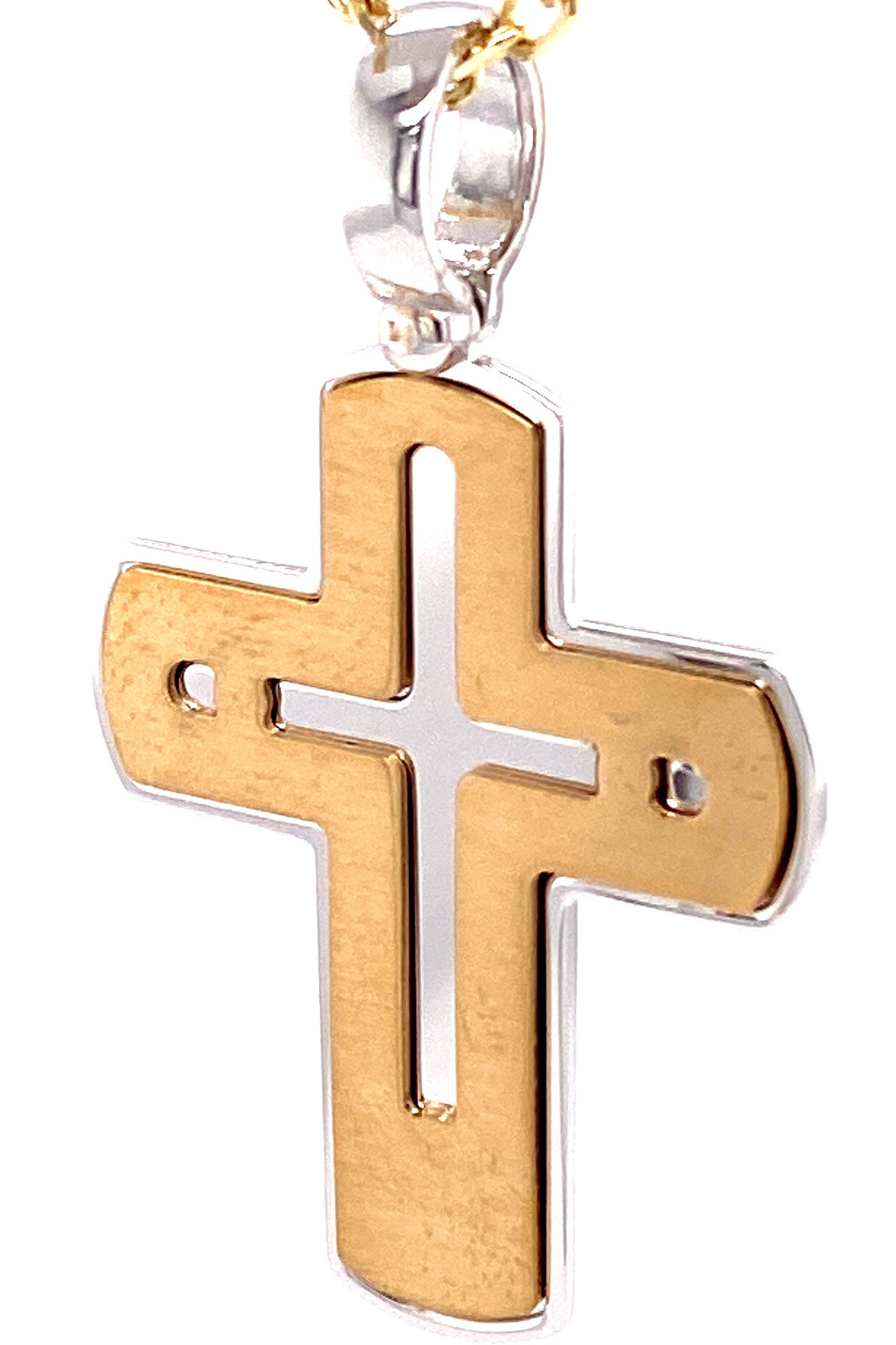 Two Tone Italian Made 14k Solid Gold Cross Pendant Charm | Etsy