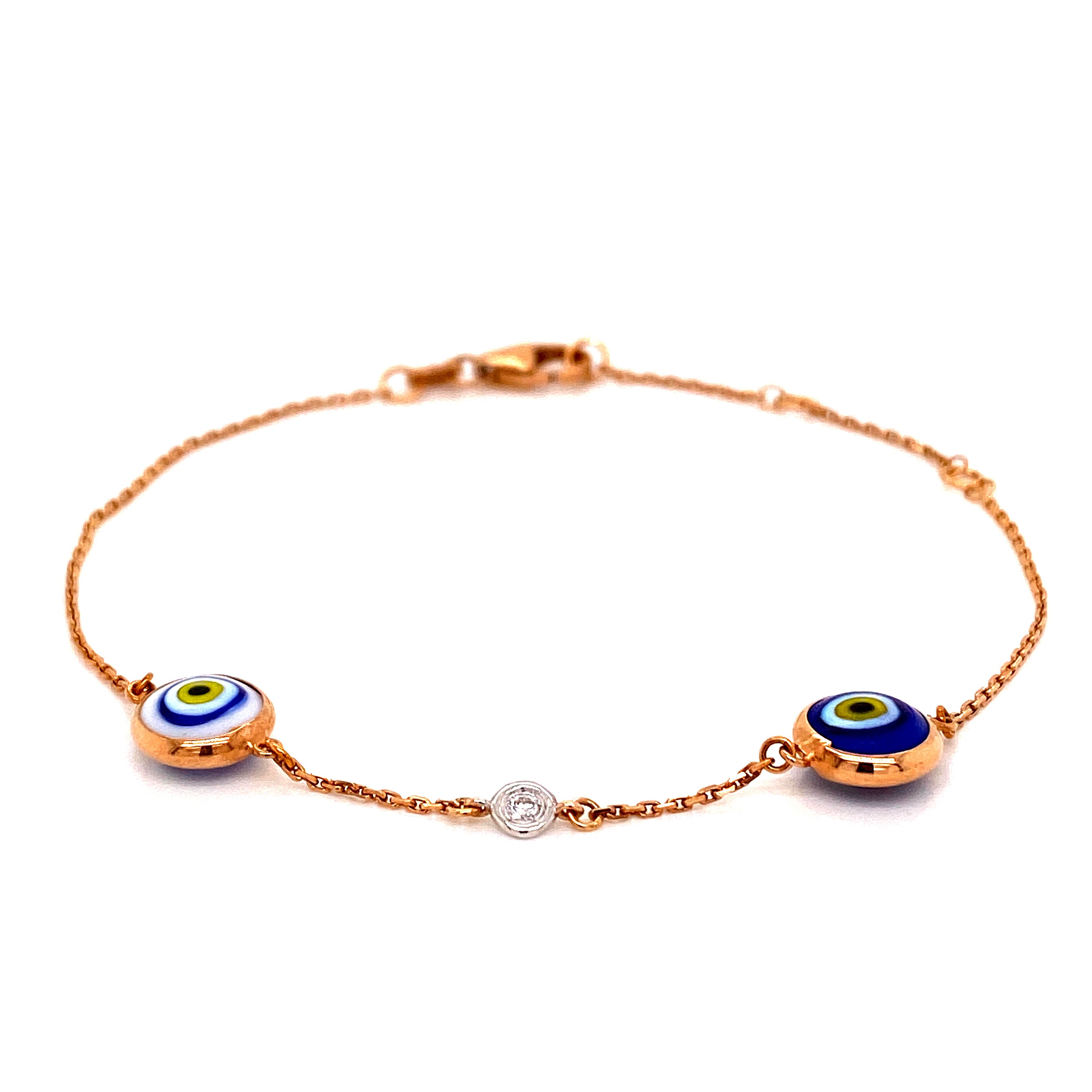 14k Rose Gold Double Enamel Evil Eye Bracelet With Diamond - Etsy UK
