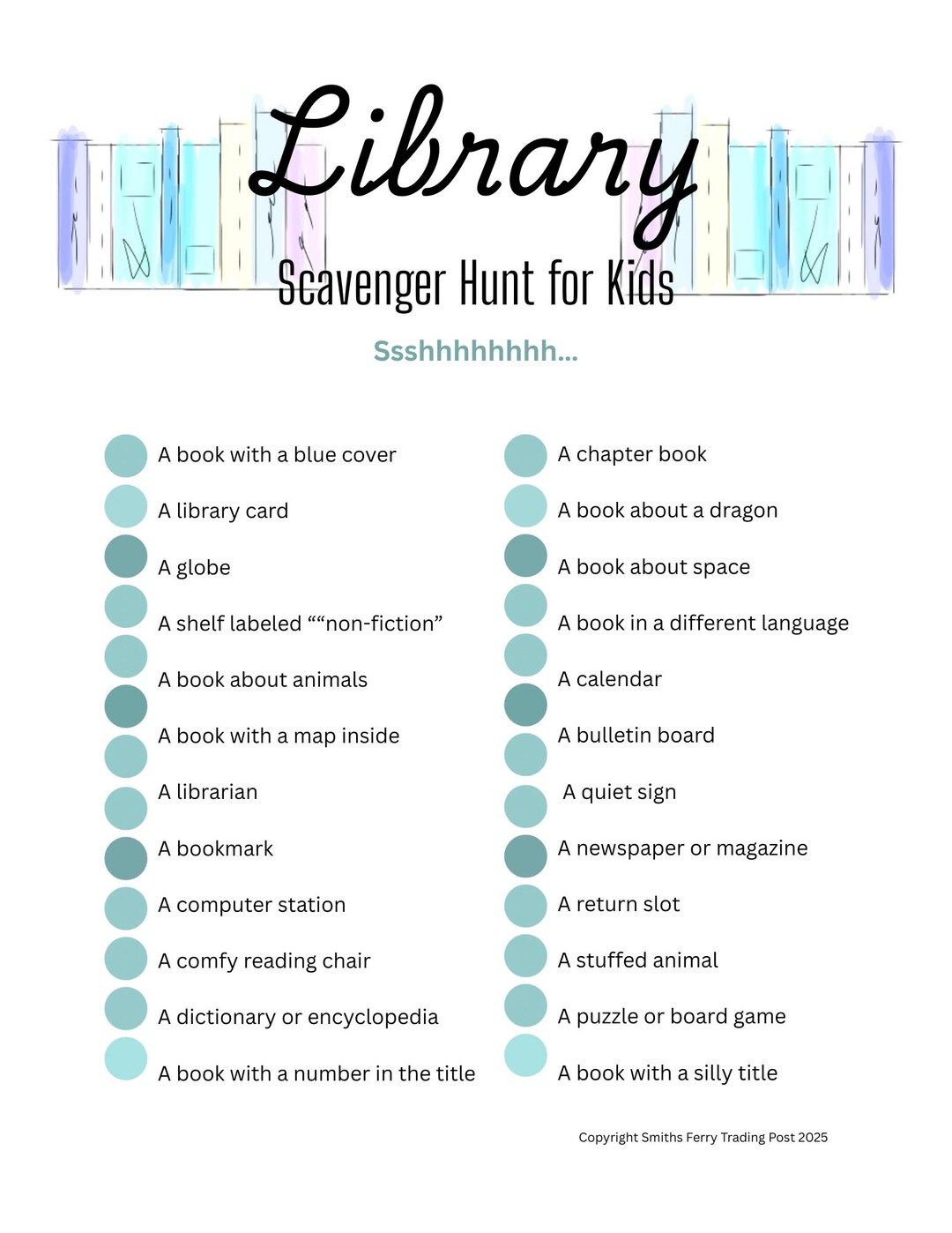 Library Scavenger Hunt -- INSTANT DOWNLOAD - Etsy