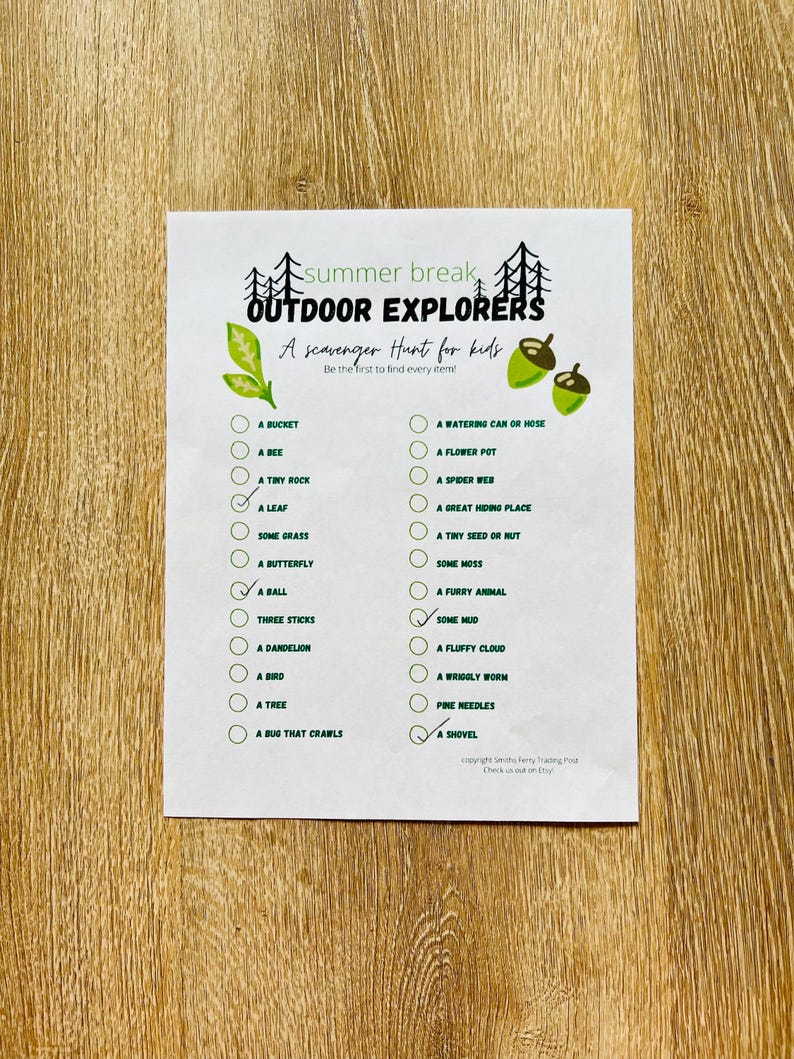 Outdoor Explorers Printable Scavenger Hunt for Kids - Instant Download ...
