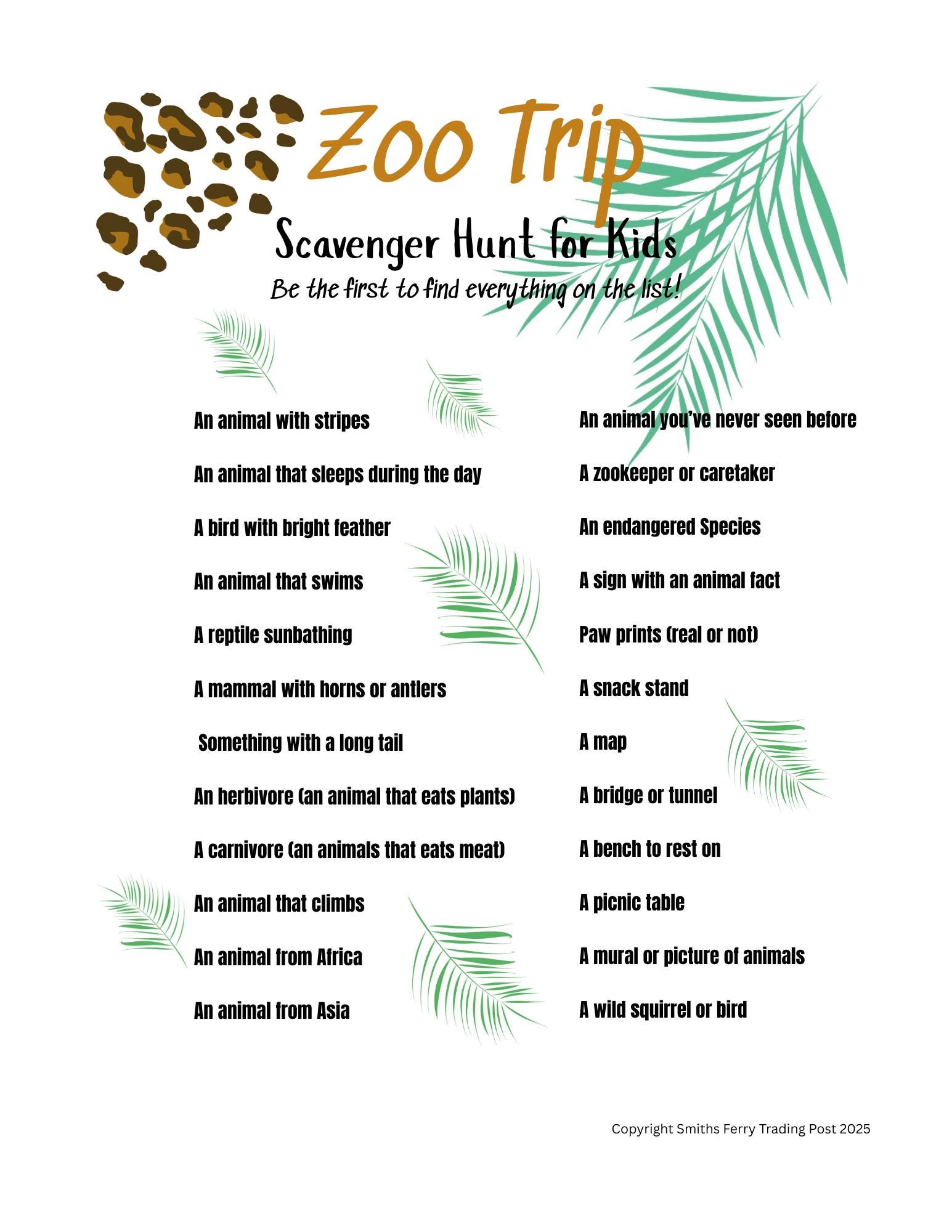 Zoo Trip Printable Scavenger Hunt for Kids —INSTANT DOWNLOAD - Etsy