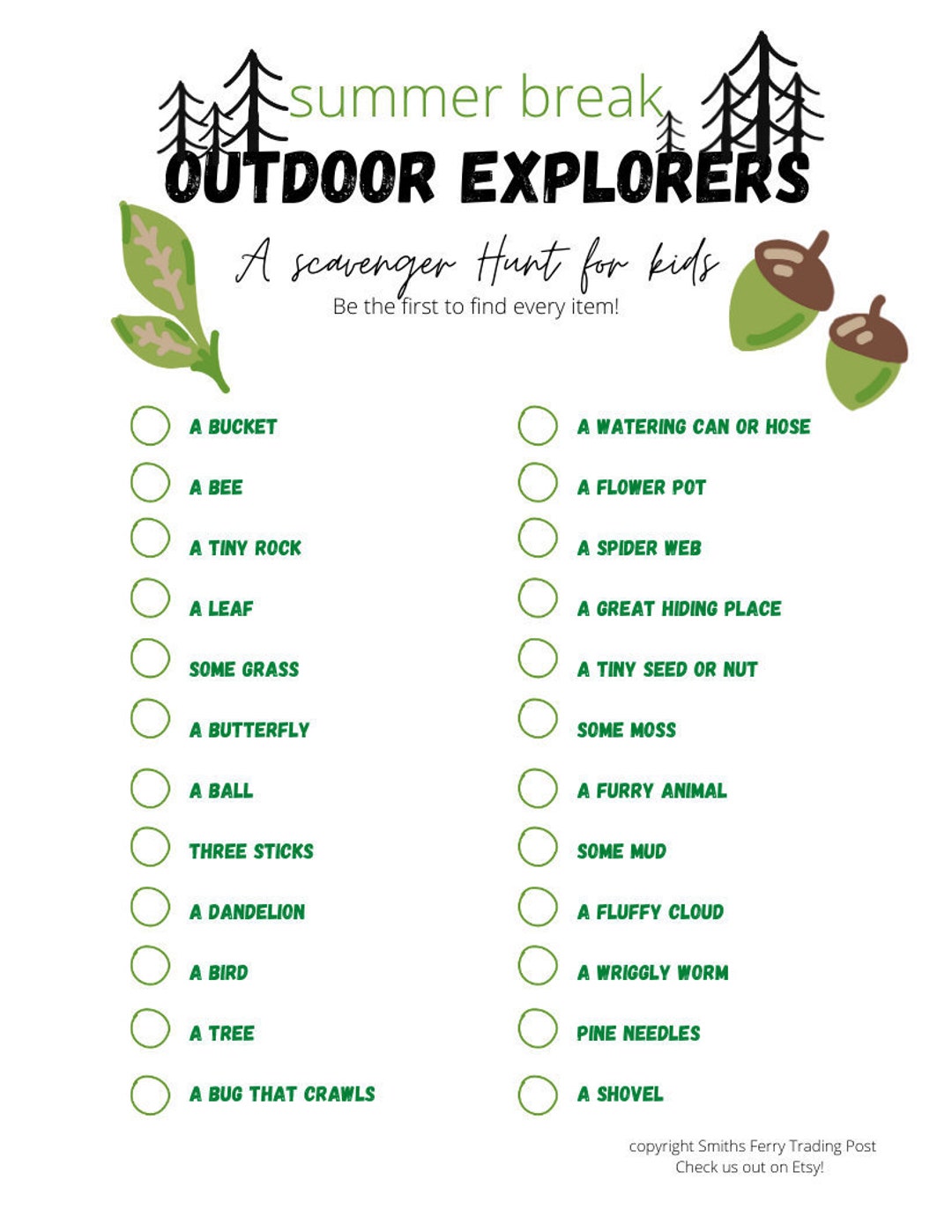 Outdoor Explorers Printable Scavenger Hunt for Kids - Instant Download ...