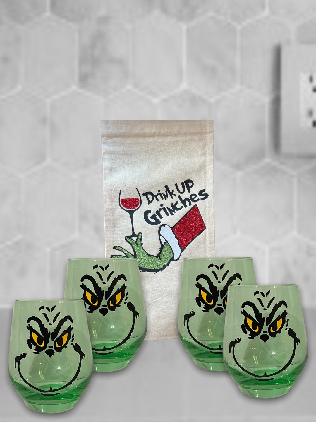 Grinch Inspired Christmas Wine Glass Set, Grinch Decor Tumbler, Grinch ...