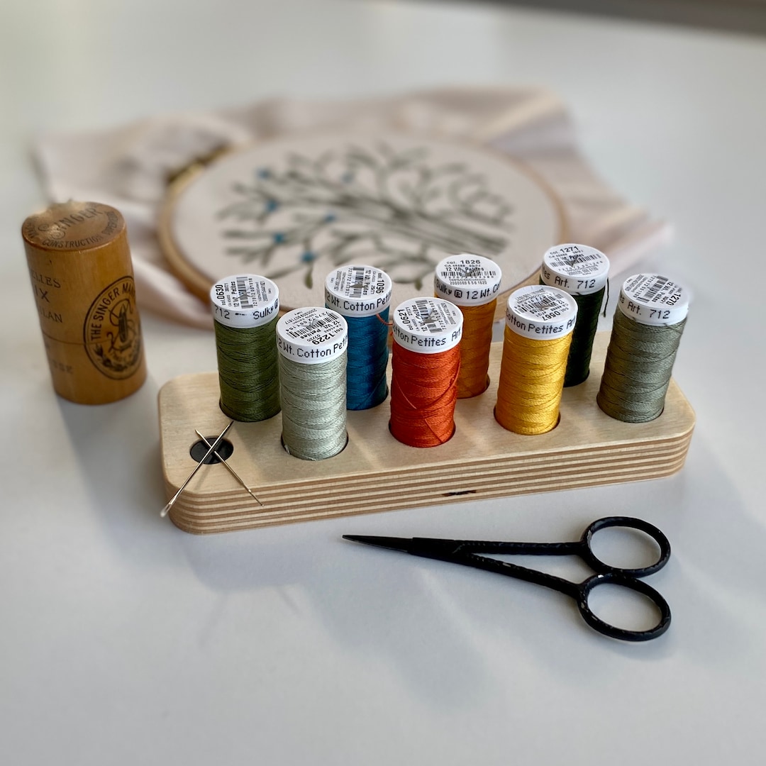 Wooden Embroidery Floss Spool Rack With Needle Minder Organizer - Etsy