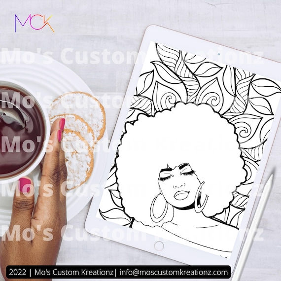 Afro Love Printable Coloring Page Adult Coloring Page - Etsy
