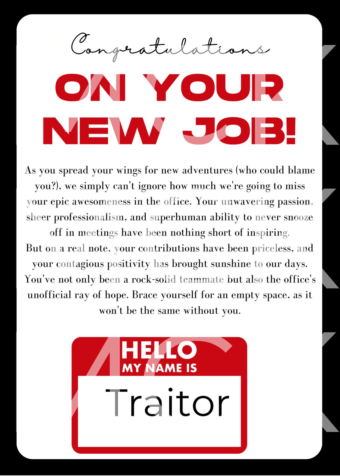 Traitor, You Will Be Missed Card - Fun New Job Farewell, Digital ...