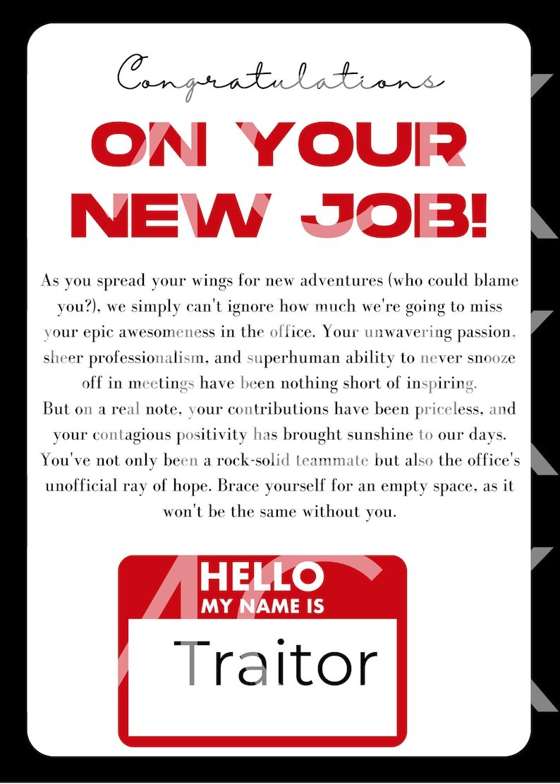 Traitor, You Will Be Missed Card - Fun New Job Farewell, Digital ...