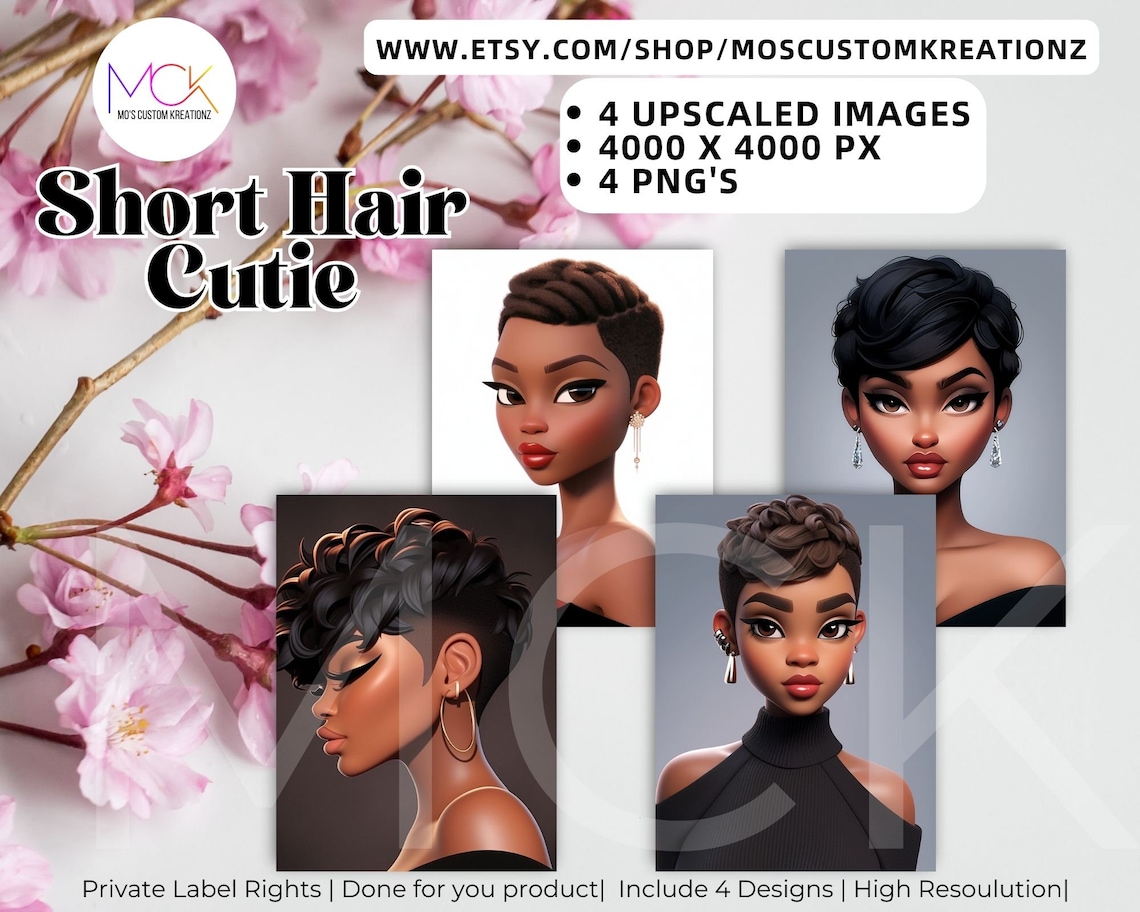 Short Hair Cuties High Resolution Ai Art PLR Art Private Rights License ...