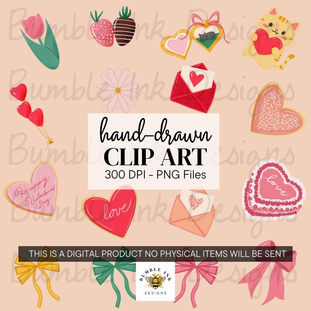 Cute Valentine’s Day Clipart Pack | 16 Hand-drawn Pngs | Hearts ...