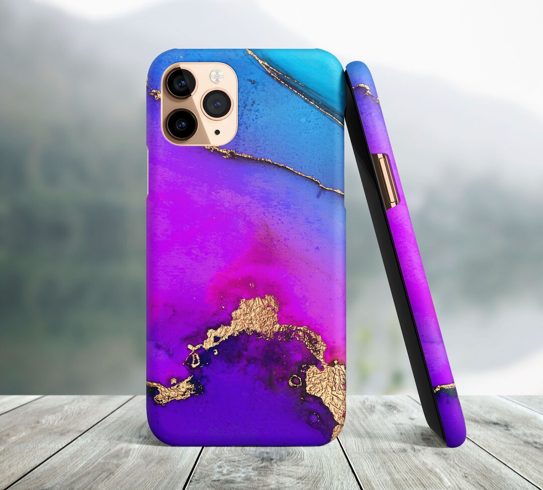 Purple Marble and Gold Phone Case for iPhone 16, 15, 14, 13, 12, 11 Pro ...