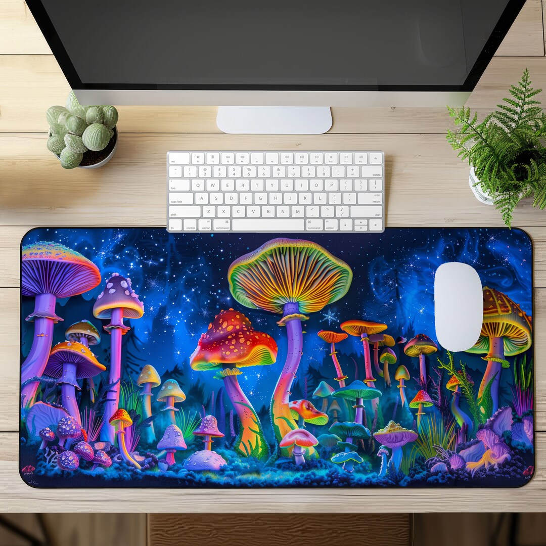 Neon Mushrooms Desk Mat, Mouse Pad, XXL Gaming, Psychedelic Art ...