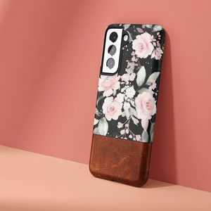 Pink Roses and Wood Phone Case for Samsung Galaxy S25, S24, S23, S22 ...