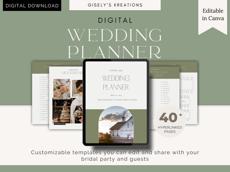 Digital Wedding Planner Olive Green Wedding Planner - Etsy