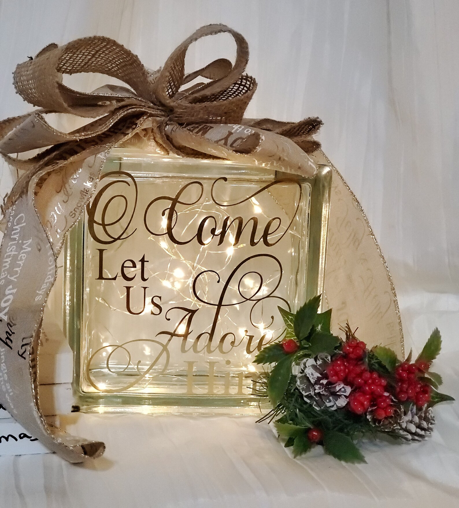 Christmas Glass Block, Personalized Custom Glass Block, Holiday Glass ...