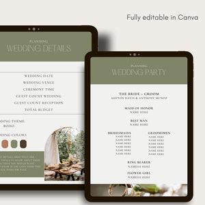 Digital Wedding Planner Olive Green Wedding Planner - Etsy