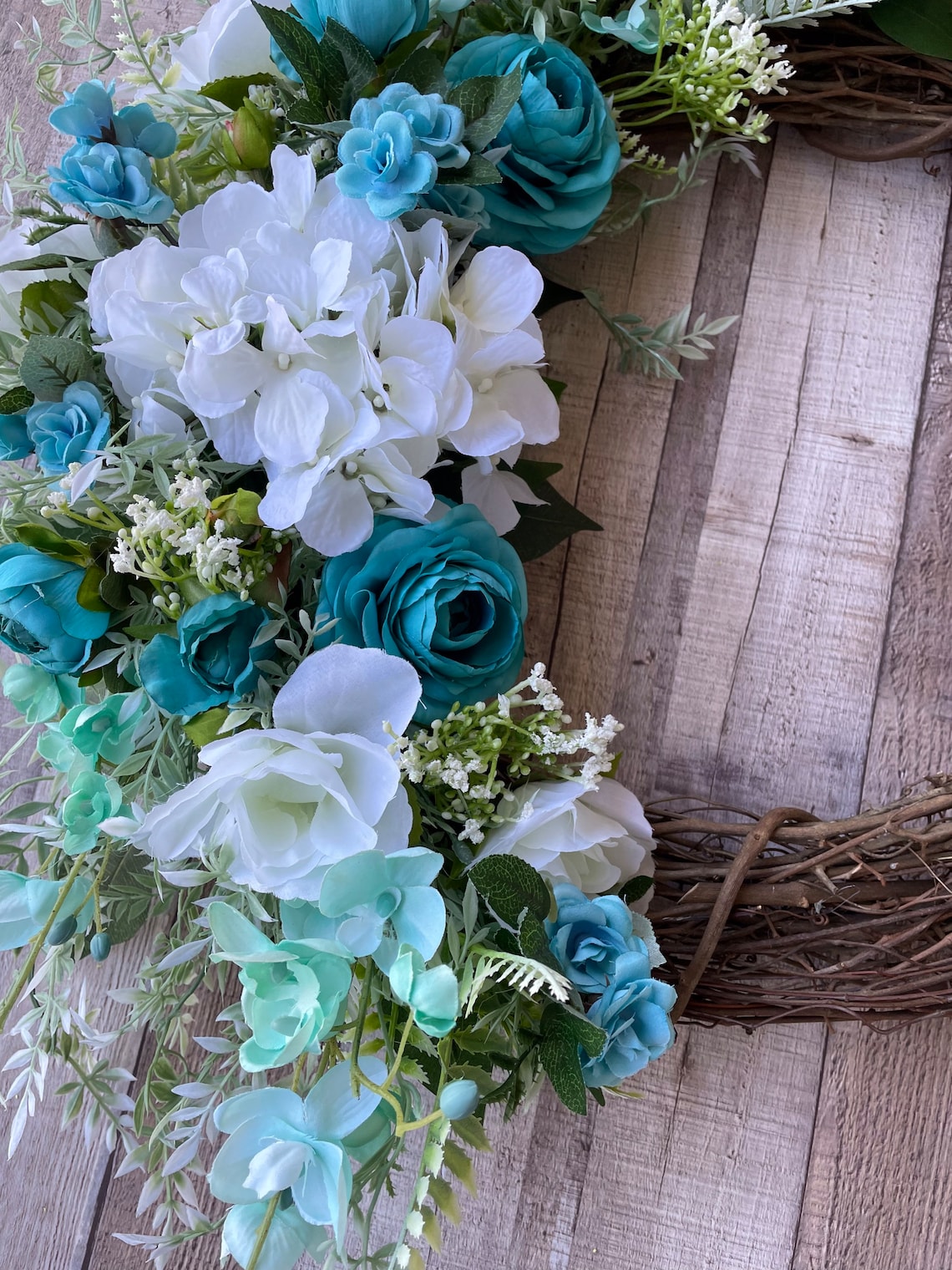 Spring Floral Wreath Spring Hydrangea Wreath Teal Spring - Etsy