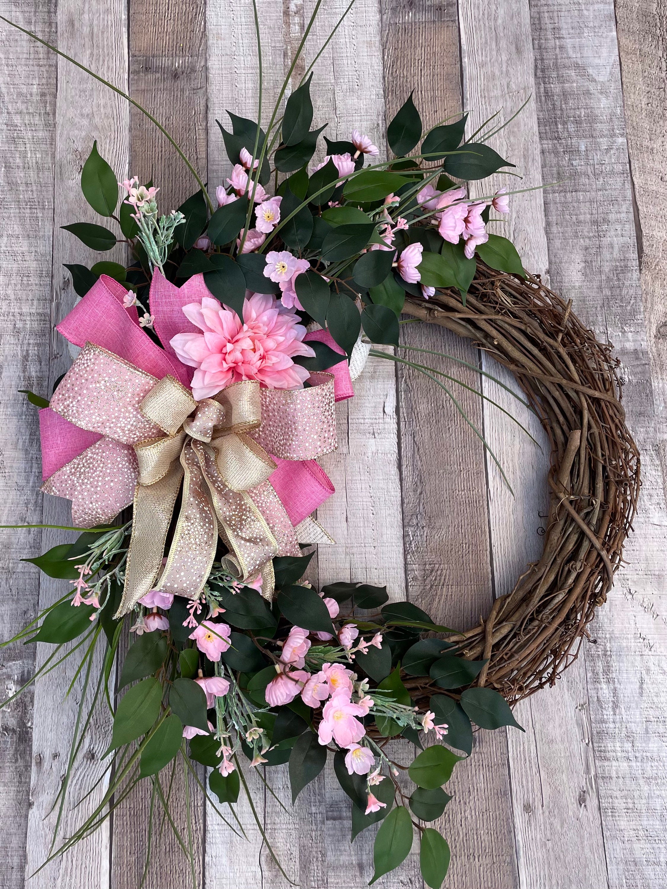 Country Spring Wreath for Front Door, Pink Summer Wreath, Mother's Day ...