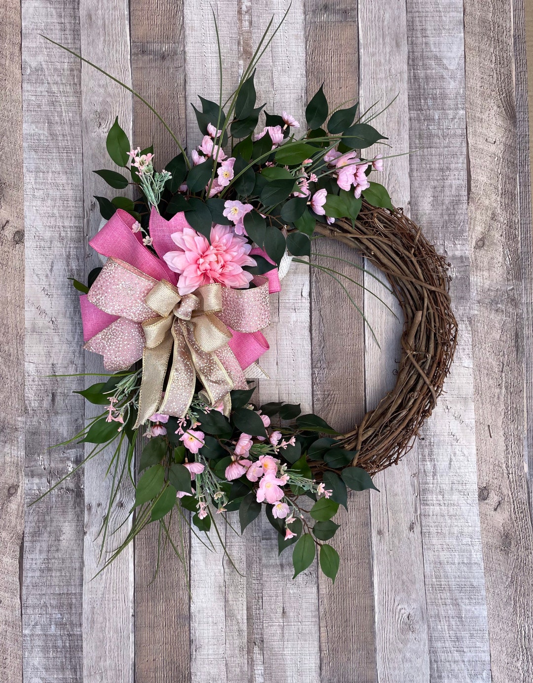 Country Spring Wreath for Front Door, Pink Summer Wreath, Mother's Day ...