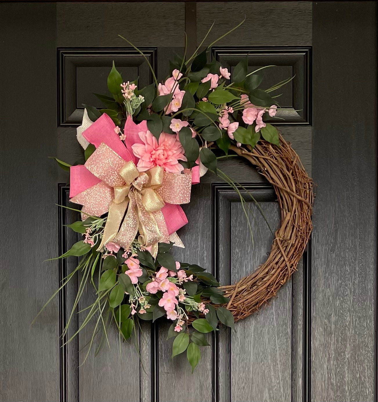 Country Spring Wreath for Front Door, Pink Summer Wreath, Mother's Day ...