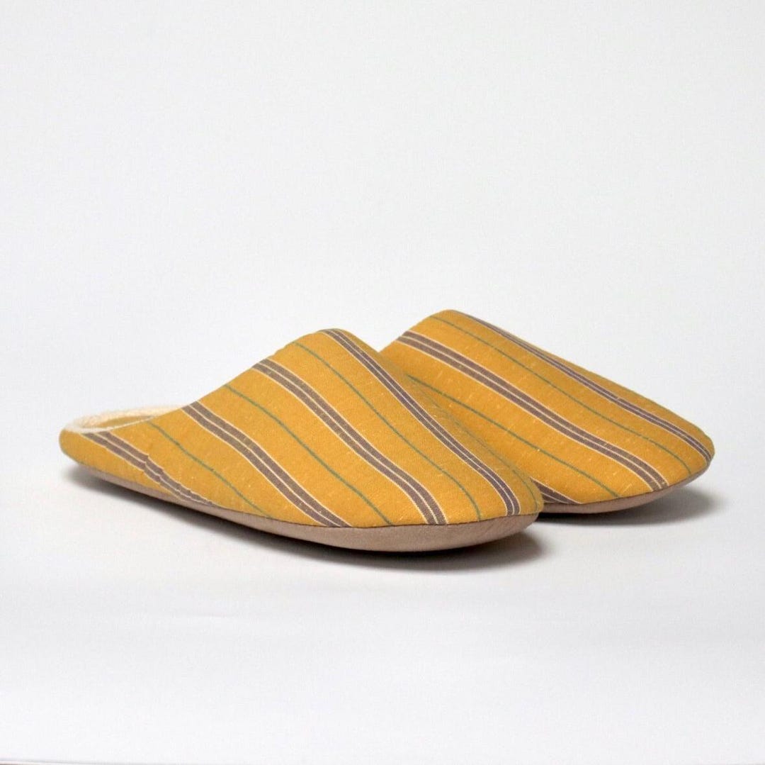 Japanese Cotton Slippers - Yellow / Slow Woven Cotton Pongee Fabric ...