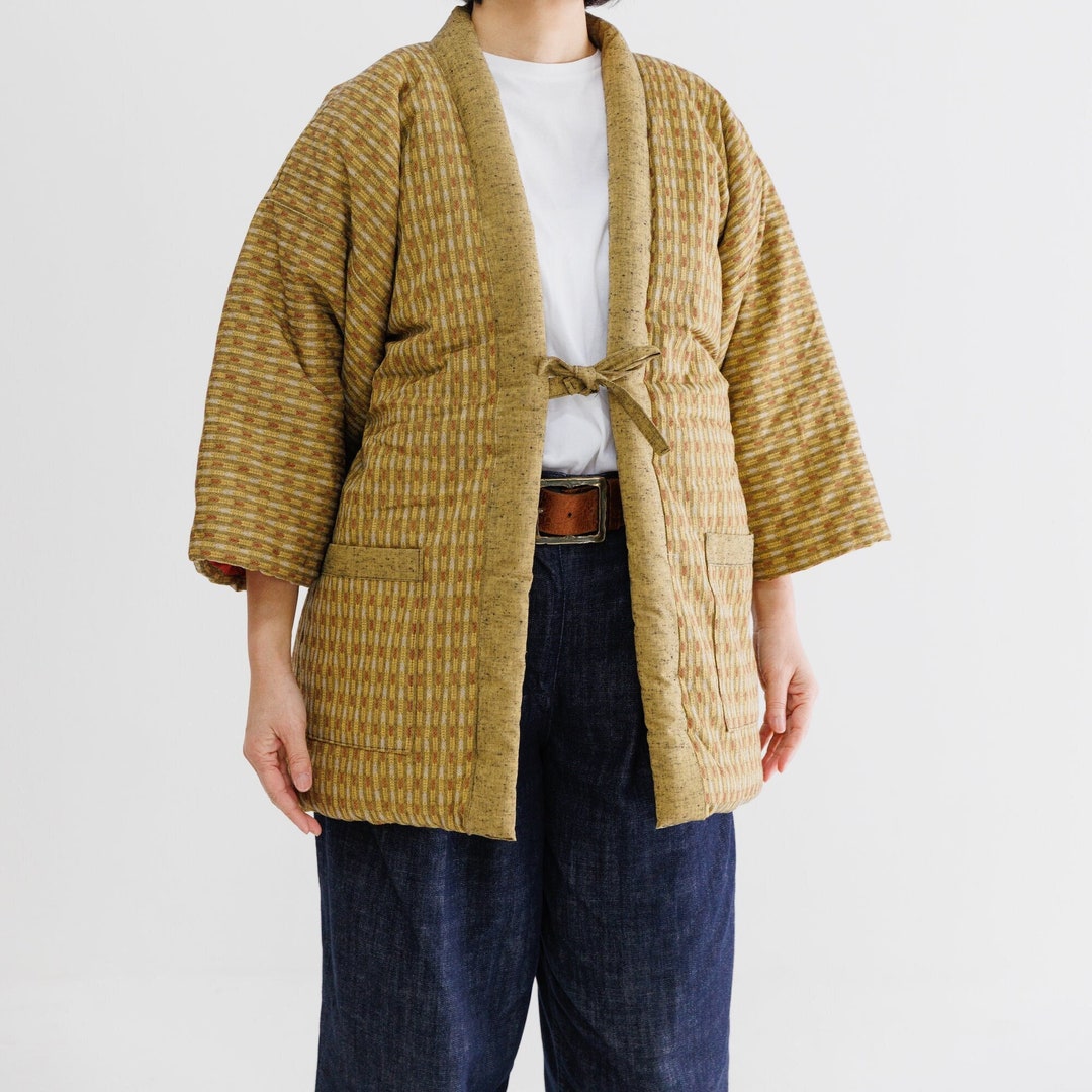 Japanese Padded Kimono Jacket Mustard M Size | Oversized Unisex Hanten ...