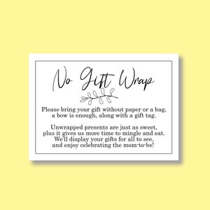 No Gift Wrap Card, Display Shower, a Request for Your Guest Digital ...