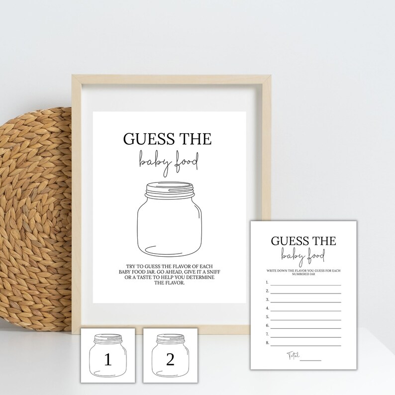 Guess the Baby Food Baby Shower Game - Editable Sign, Game Card, and ...