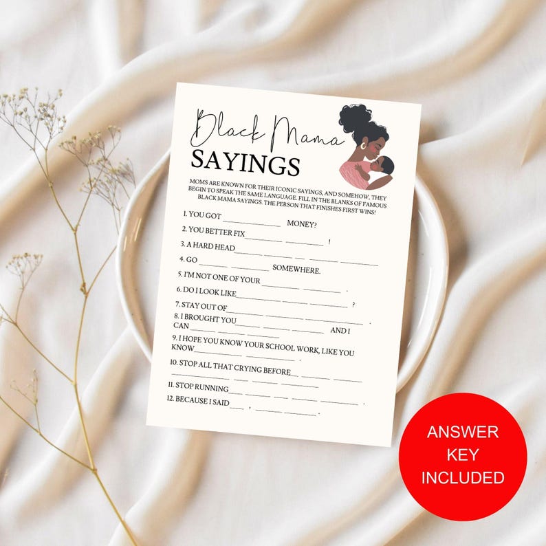 Black Mama Sayings Baby Shower Game, Fill in the Blanks, Black Mom ...