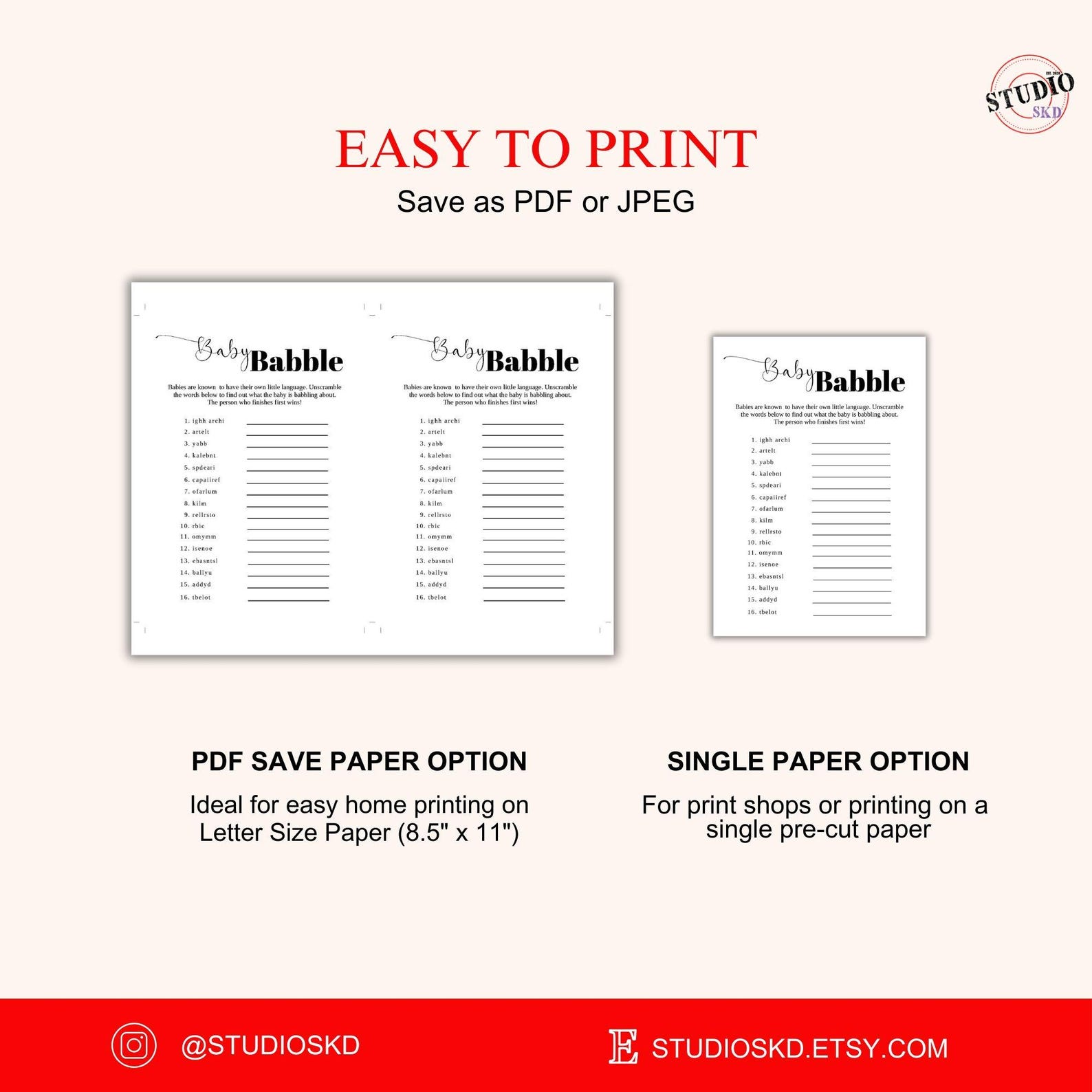 Baby Babble Word Scramble Game Card Baby Shower Unscramble Activity ...