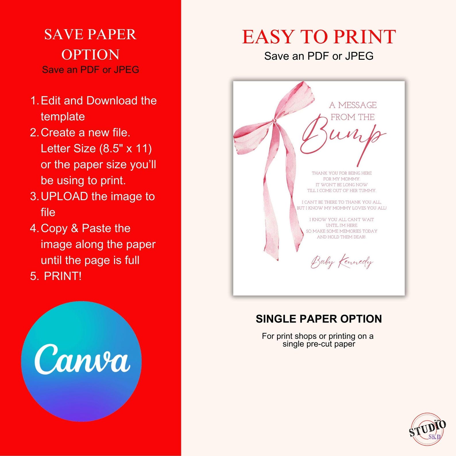 Pink Bow Message From the Bump Baby Shower Sign, Coquette Sweet Message ...