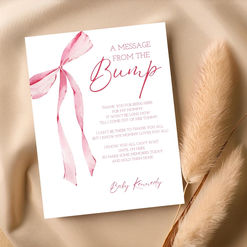 Pink Bow Message From the Bump Baby Shower Sign, Coquette Sweet Message ...