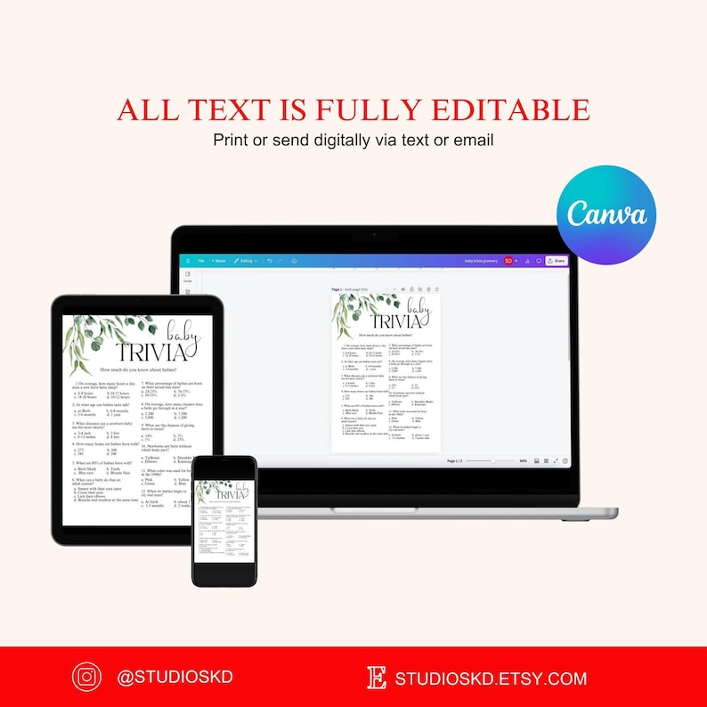 Printable Baby Shower Games, Baby Trivia, Editable Canva Template ...