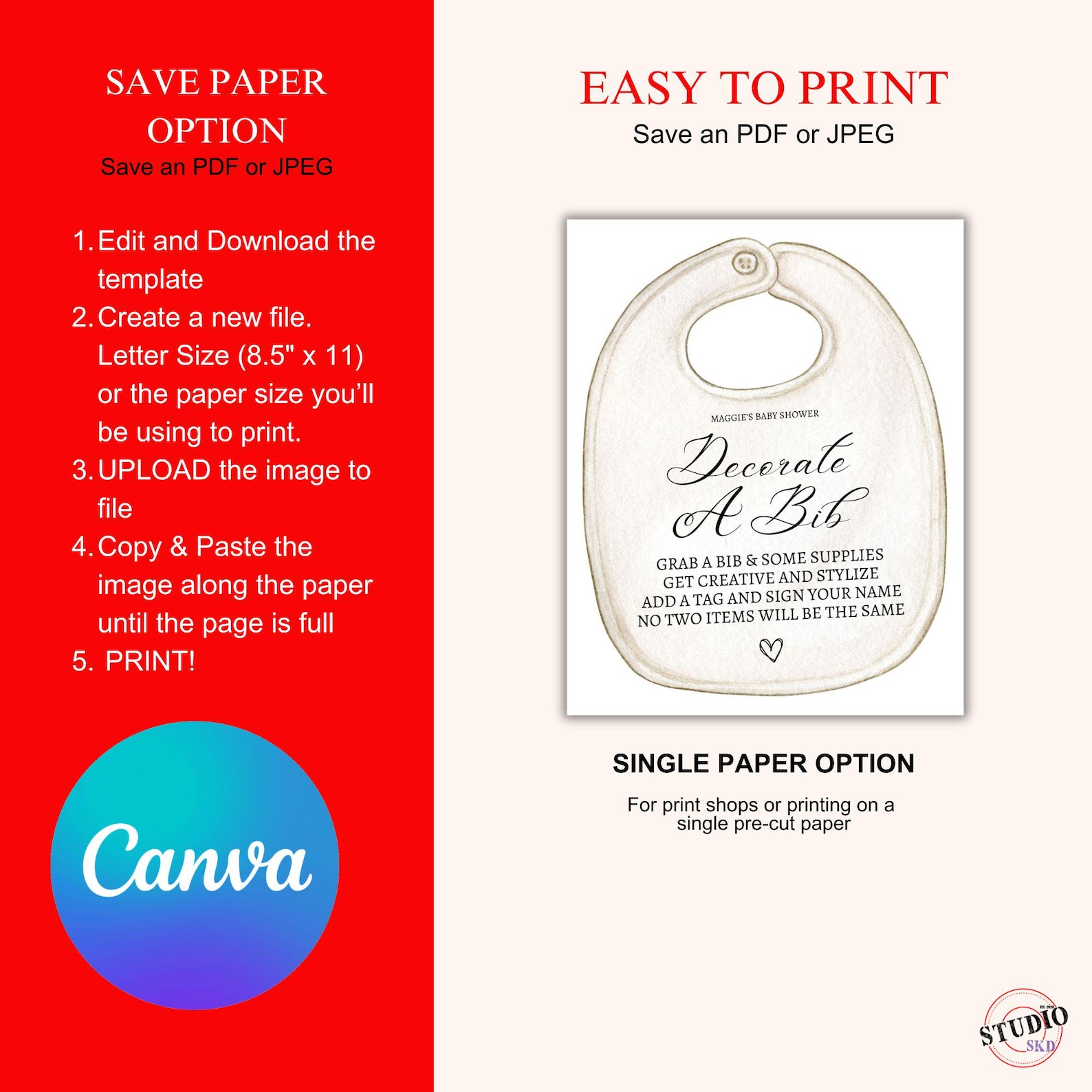 Decorate a Bib Sign, Baby Shower Activity Sign, Design a Bib Baby ...