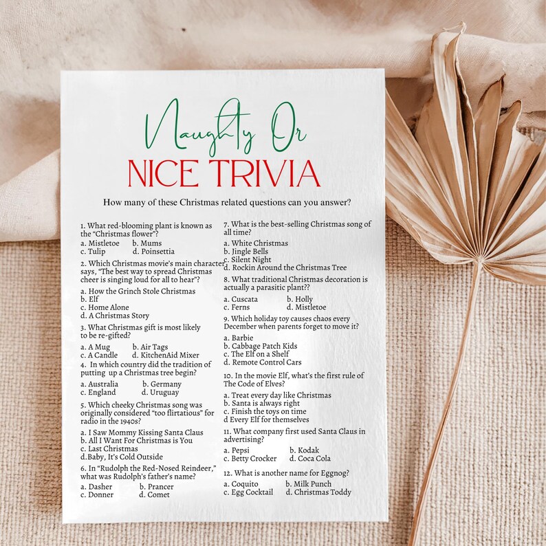 Christmas Party Games, Naughty or Nice Christmas Trivia, Holiday Office ...
