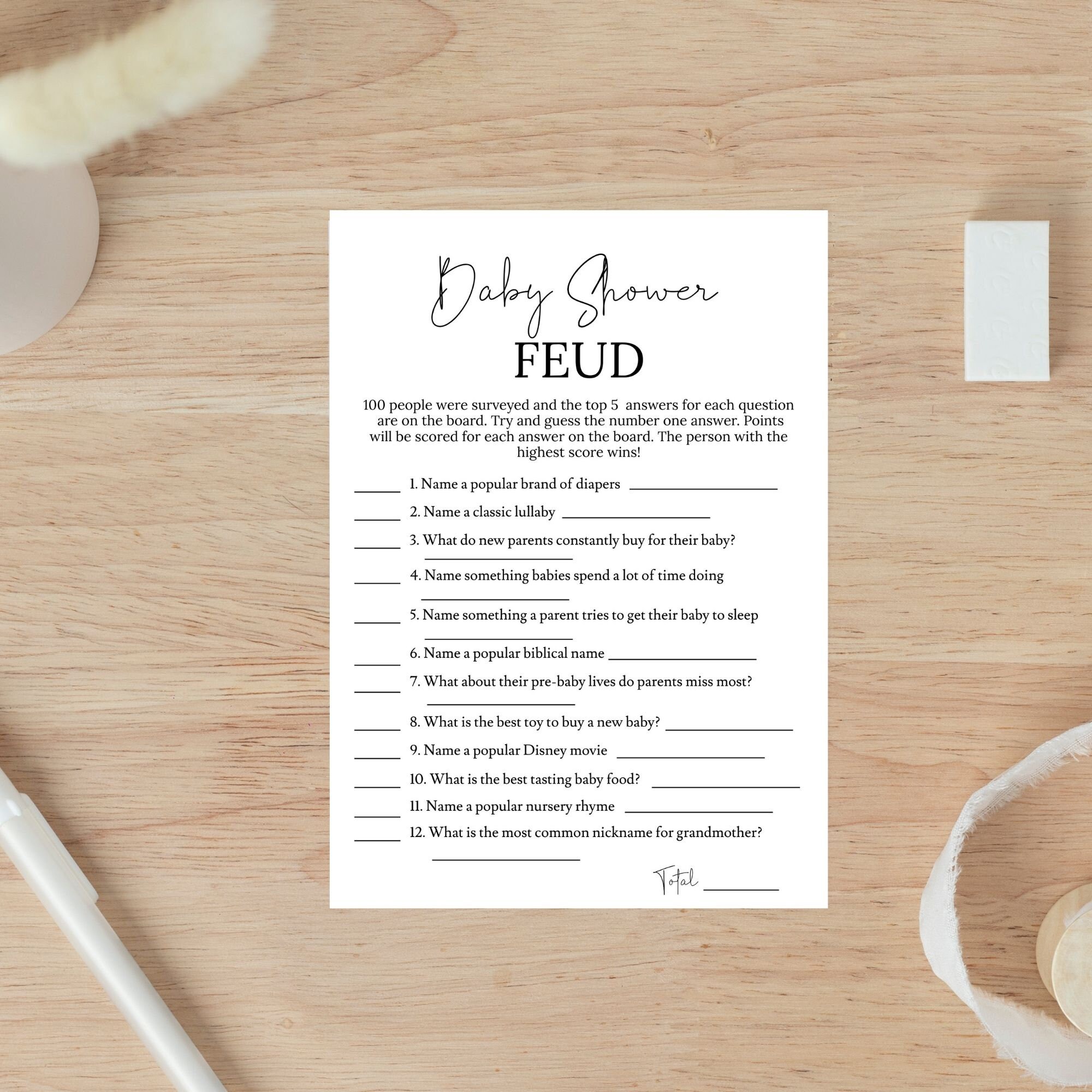 Baby Shower Feud, Guess the Top Five Answers on the Board, Baby Shower ...