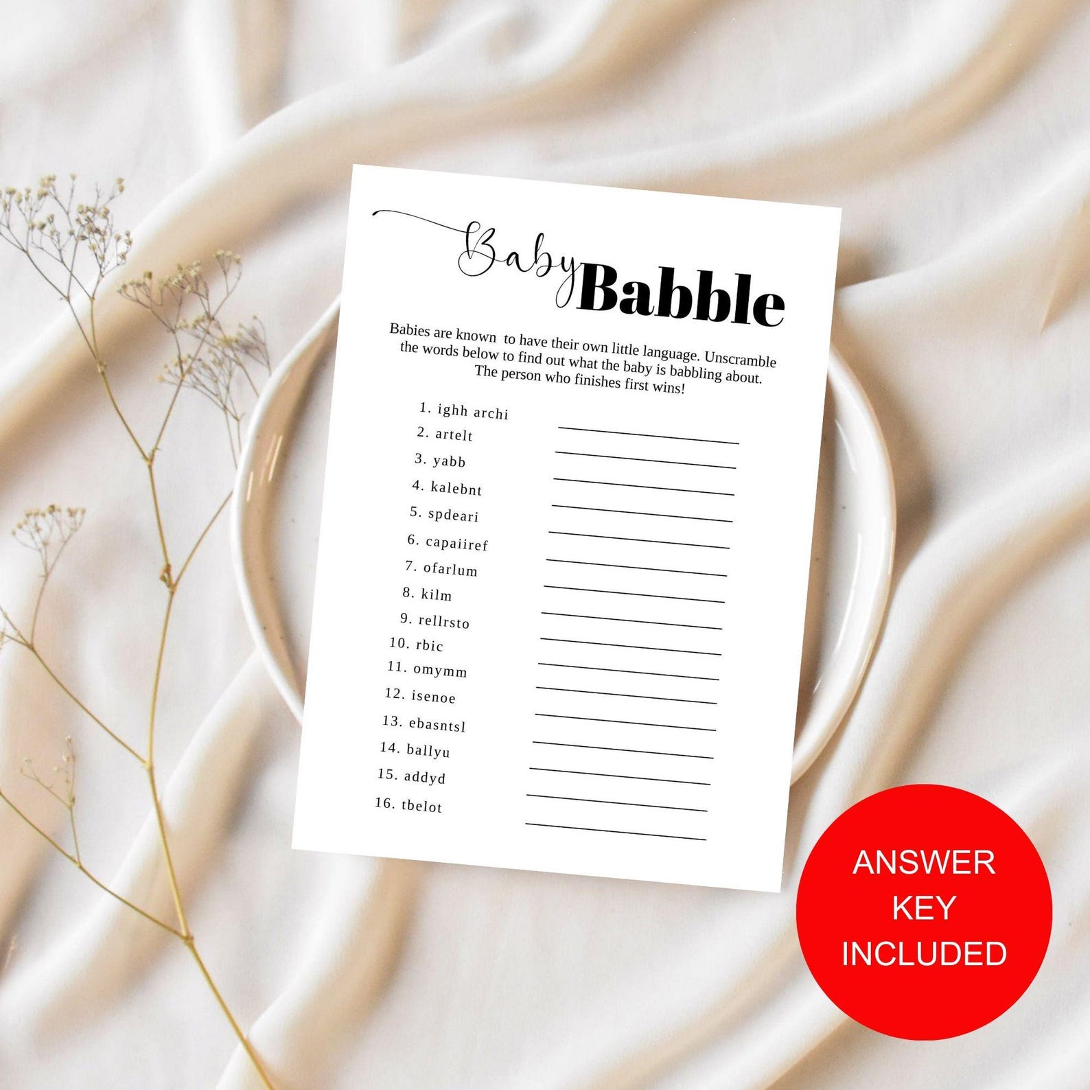 Baby Babble Word Scramble Game Card Baby Shower Unscramble Activity ...