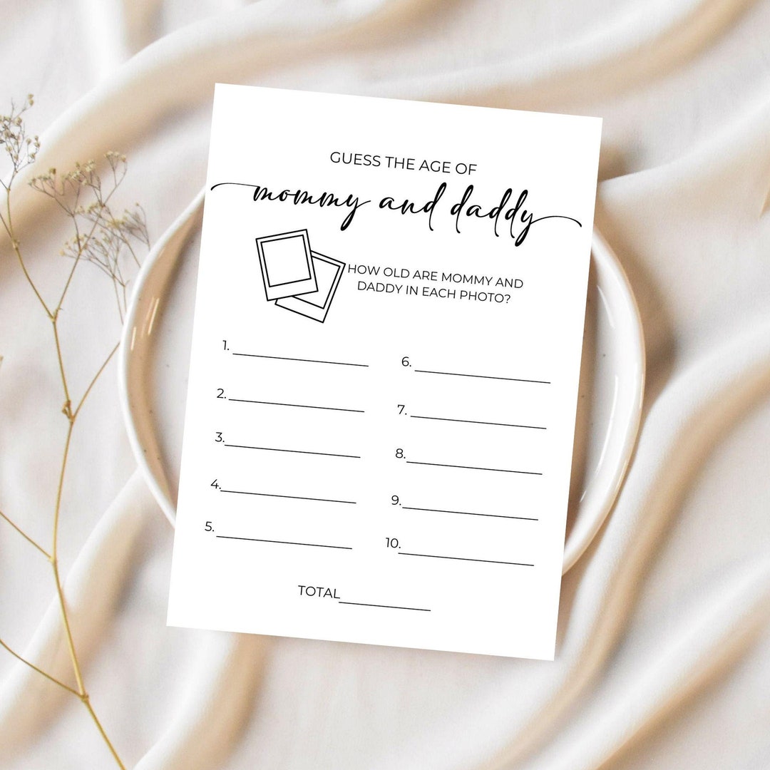 How Old Were They Baby Shower Game, Guess the Age of Mommy and Daddy ...