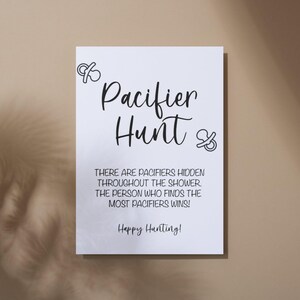 Pacifier Hunt Baby Shower Game Sign, Find the Most Pacifiers, Hunting ...