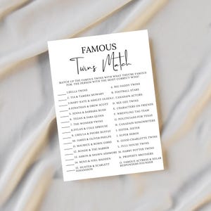 Famous Twins Match Baby Shower Game, Twins Match Game Card, Twin Baby ...
