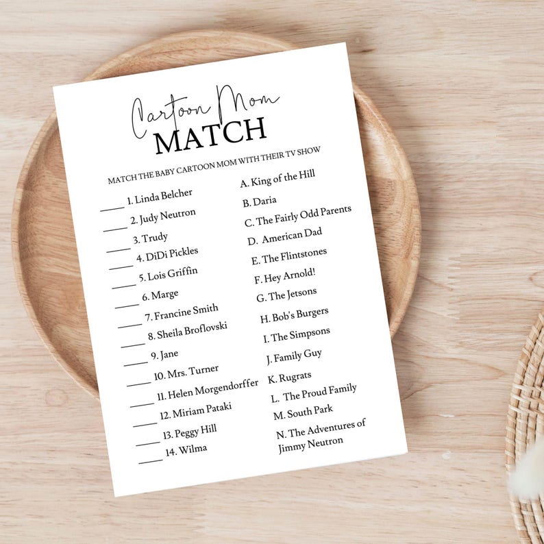 Baby Shower Games, Cartoon Mom Match Game, Match the Cartoon Moms to ...