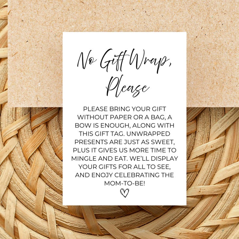 No Gift Wrap Request Baby Shower Card, Gifts for Baby, Editable Canva ...